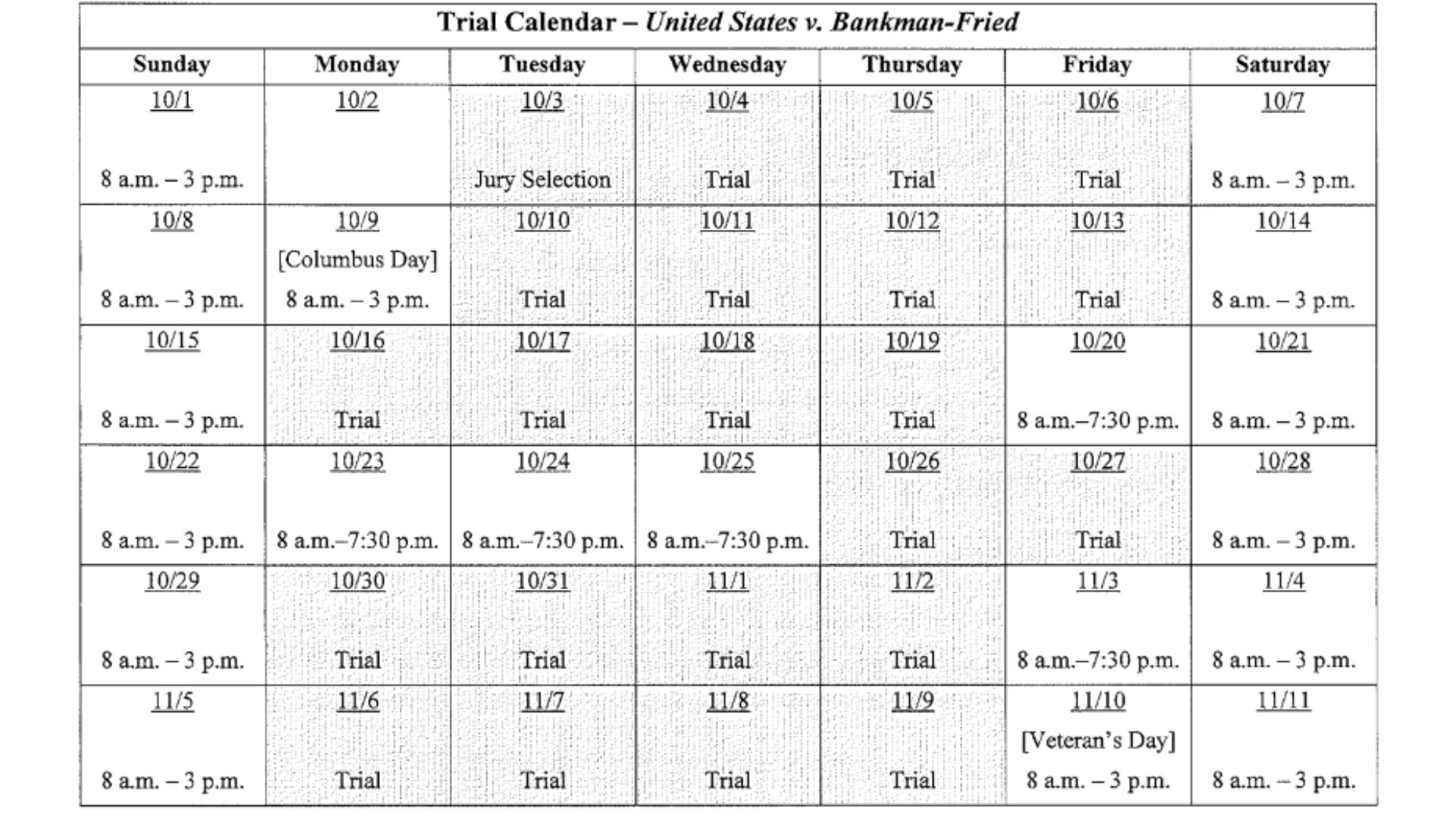 10月重大盛事．附高清大圖｜薯條哥SBF審判時間表公佈 - cftime.io